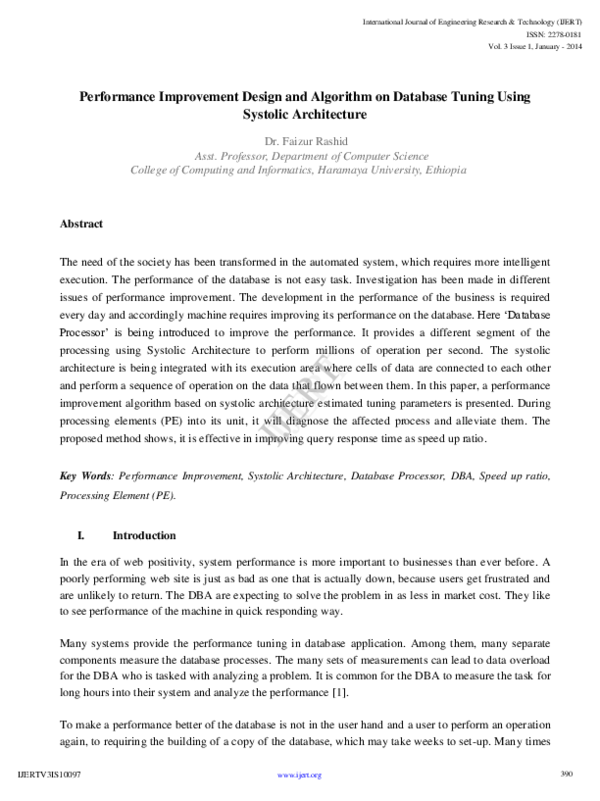 (PDF) Performance Improvement Design and Algorithm on Database Tuning Using Systolic Architecture