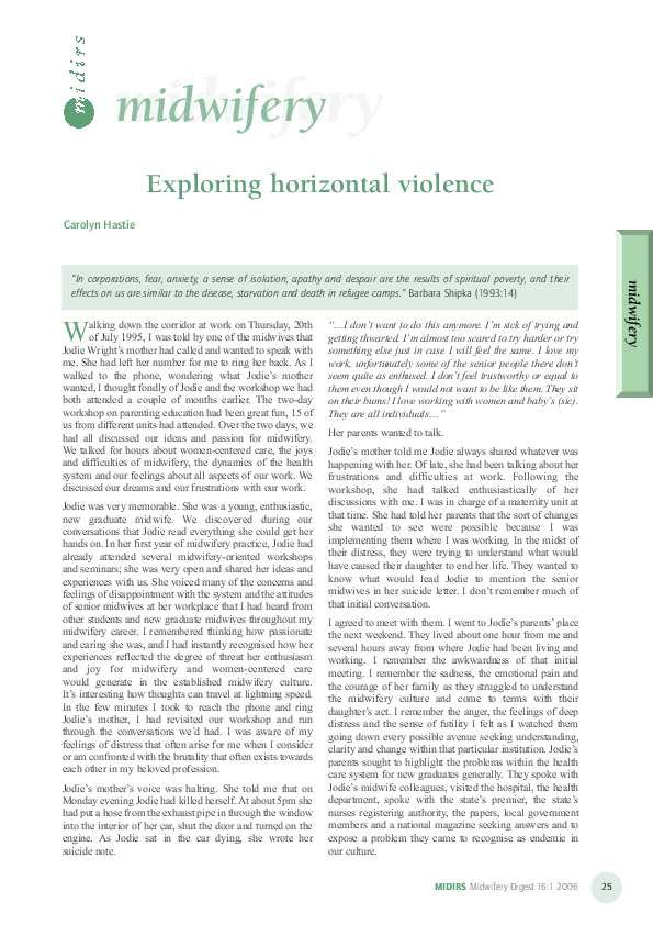(PDF) Exploring horizontal violence