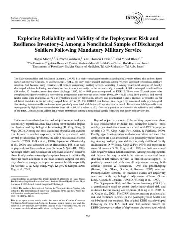 (PDF) Exploring Reliability and Validity of the Deployment Risk and ...