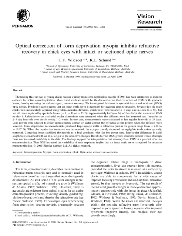 (PDF) Optical correction of form deprivation myopia inhibits refractive ...
