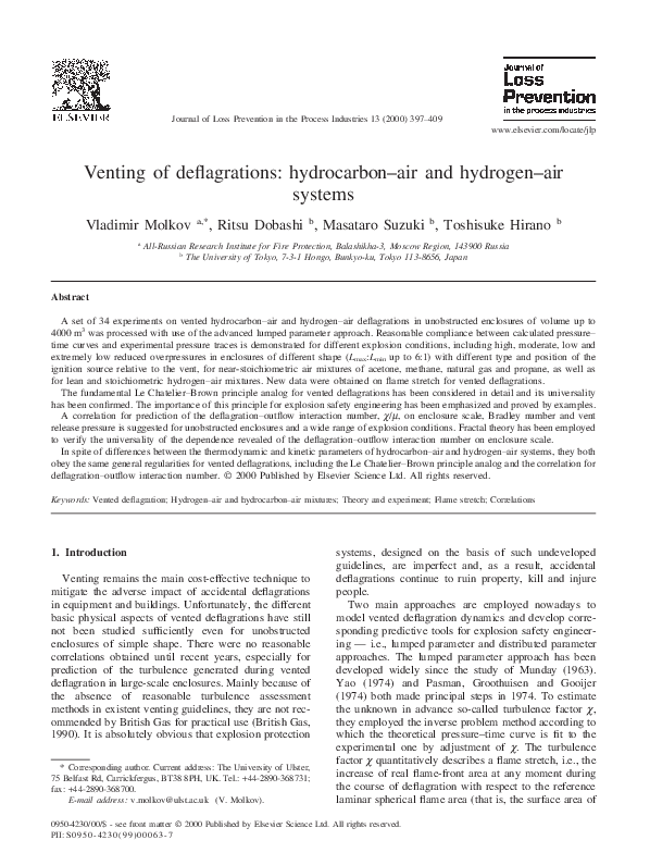 (PDF) Venting of deflagrations: hydrocarbon–air and hydrogen–air systems
