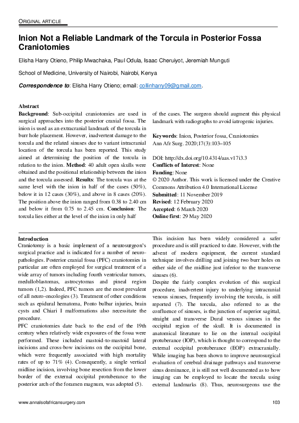 (PDF) Inion Not a Reliable Landmark of the Torcula in Posterior Fossa ...
