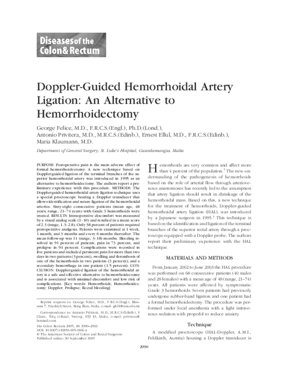 (PDF) Doppler-Guided Hemorrhoidal Artery Ligation: An Alternative to ...