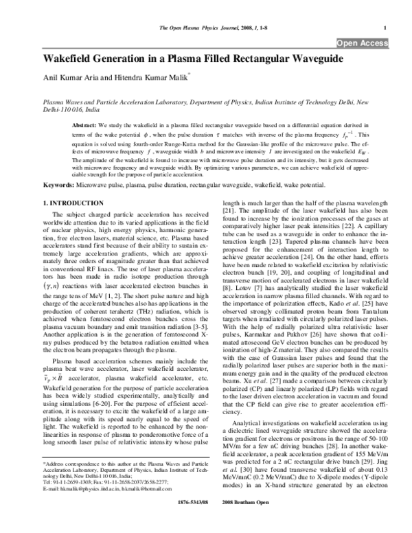 (PDF) Wakefield Generation in a Plasma Filled Rectangular Waveguide