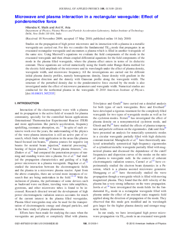 (PDF) Microwave and plasma interaction in a rectangular waveguide ...