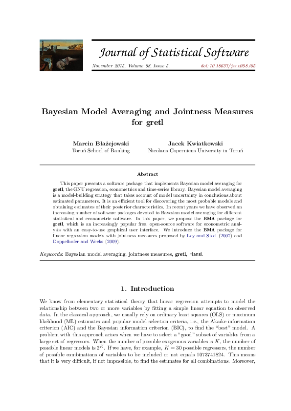 (PDF) Bayesian Model Averaging and Jointness Measures for gretl