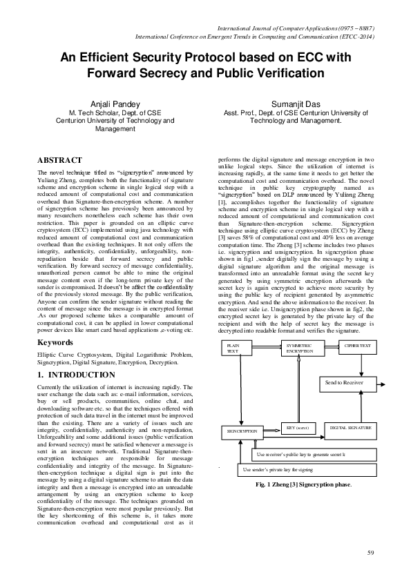 Pdf An Efficient Security Protocol Based On Ecc With Forward Secrecy And Public Verification