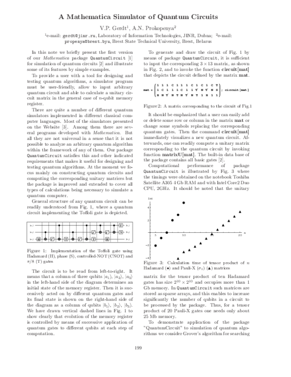 (PDF) A Mathematica Simulator of Quantum Circuits | Alexander Prokopenya - Academia.edu