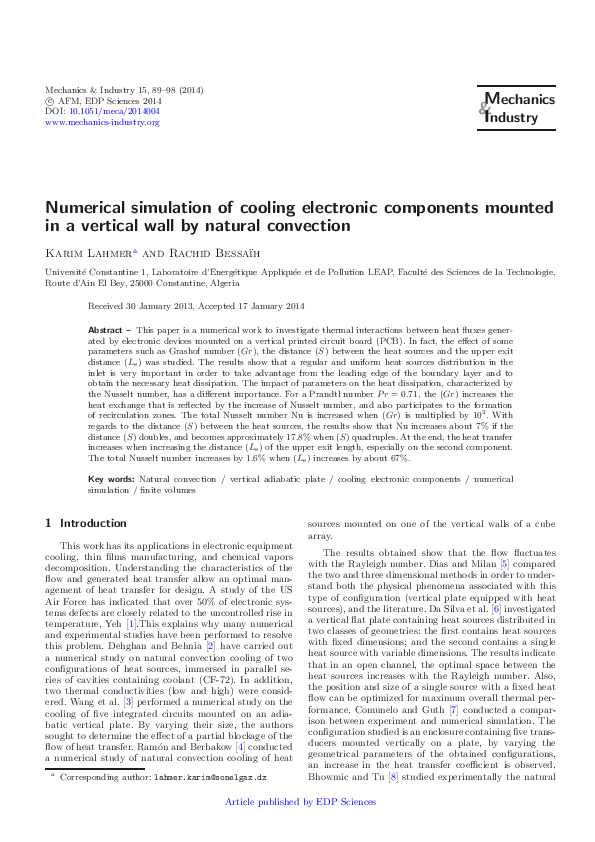 (PDF) Numerical simulation of cooling electronic components mounted in a vertical wall by ...