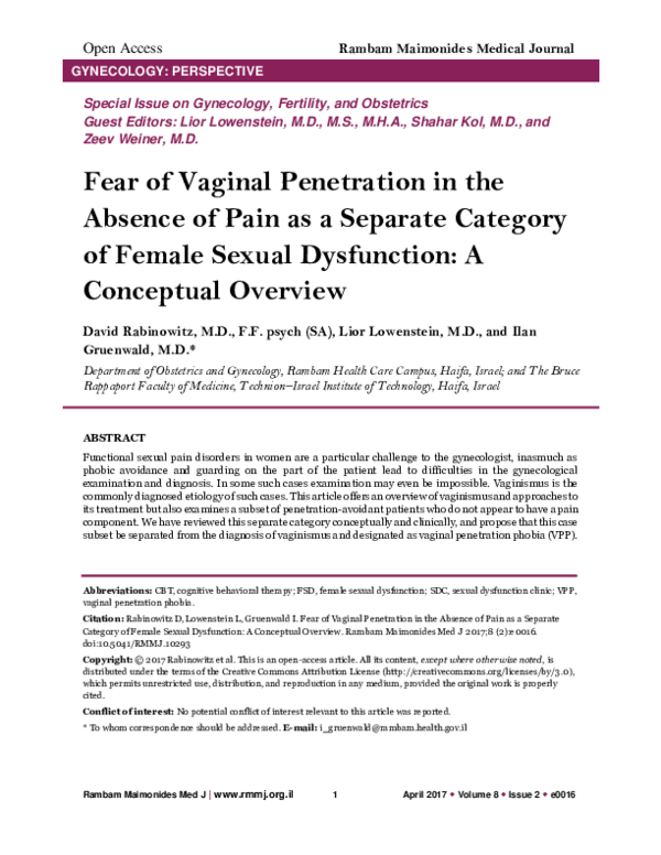 (PDF) Fear of Vaginal Penetration in the Absence of Pain as a Separate ...