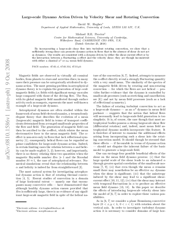 (PDF) Large-Scale Dynamo Action Driven by Velocity Shear and Rotating Convection