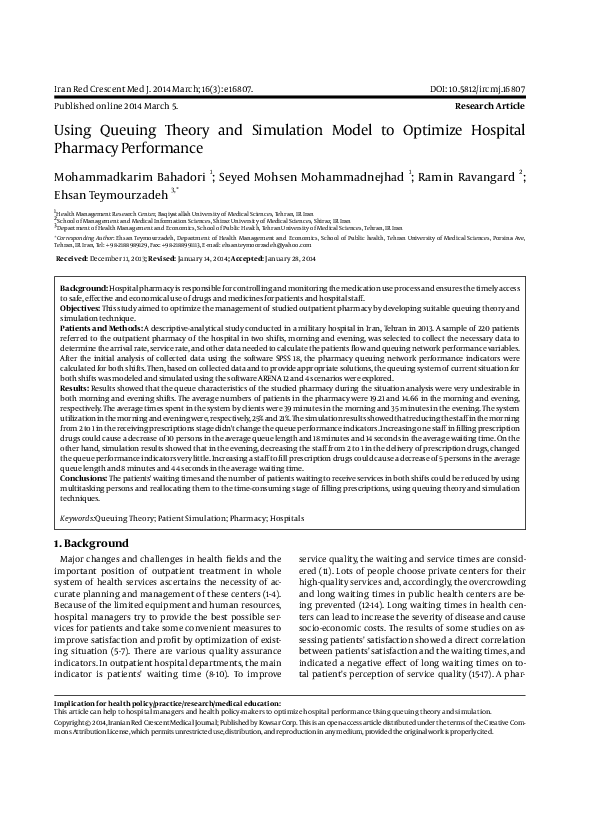 Pdf Using Queuing Theory And Simulation Model To Optimize Hospital