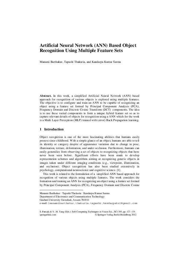 (PDF) Artificial Neural Network (ANN) Based Object Recognition Using Multiple Feature Sets ...