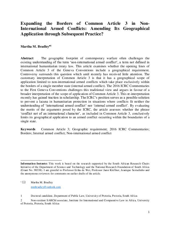 (PDF) Expanding the Borders of Common Article 3 in Non-International ...