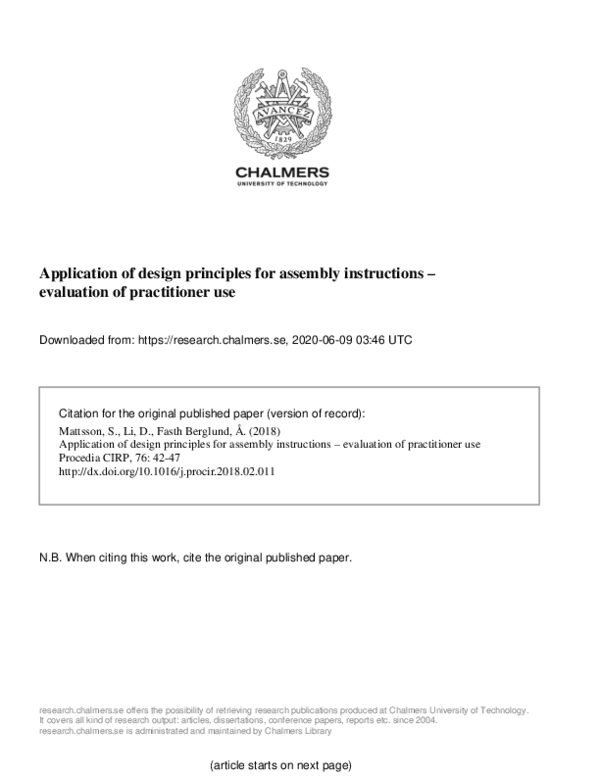 (PDF) Application of design principles for assembly instructions ...