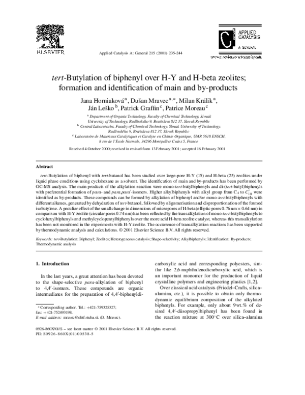 (PDF) tert-Butylation of biphenyl over H-Y and H-beta zeolites ...