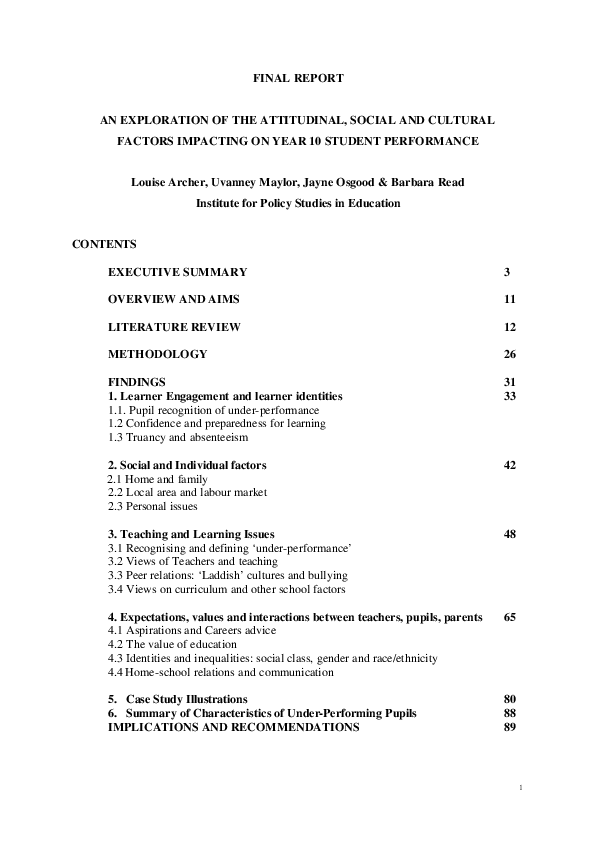 (PDF) Final Report an Exploration of the Attitudinal, Social and ...