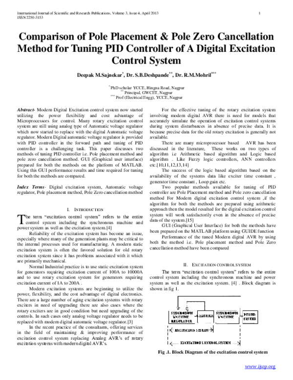 (PDF) Comparison of Pole Placement & Pole Zero Cancellation Method for Tuning PID Controller of ...