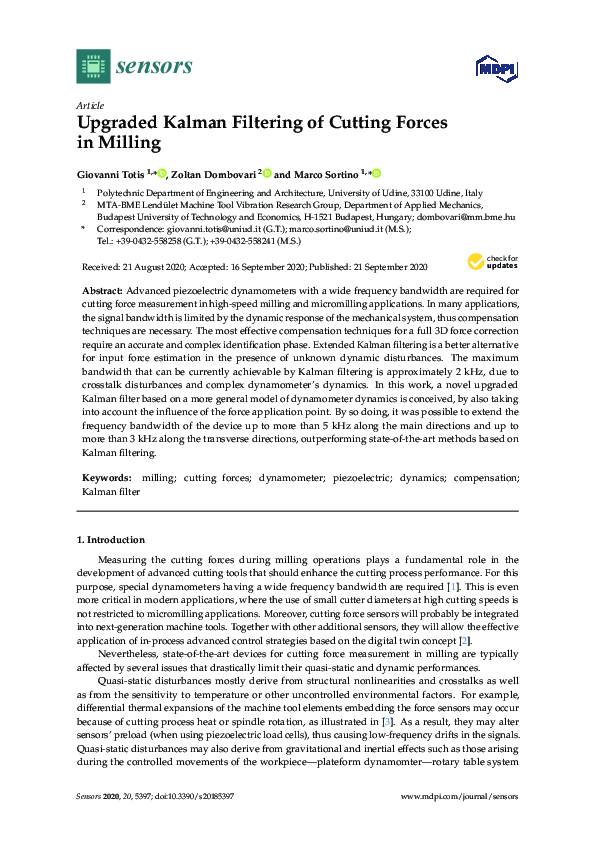 (PDF) Upgraded Kalman Filtering of Cutting Forces in Milling | Marco ...