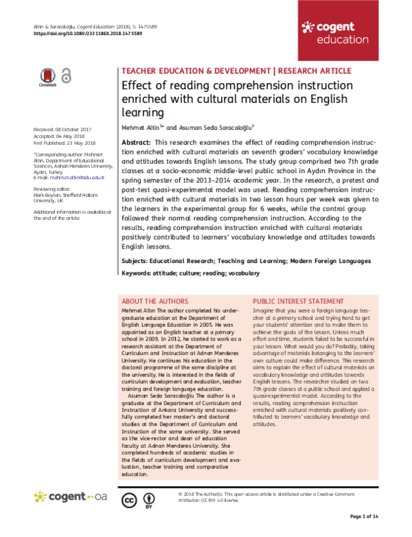 (PDF) Effect of reading comprehension instruction enriched with ...