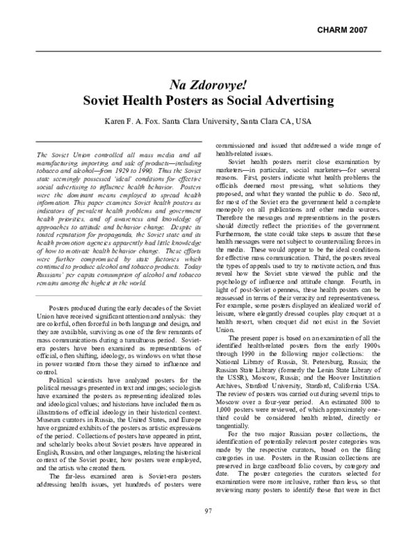 (PDF) Za Zdorovye!: Soviet Health Posters as Social Advertising