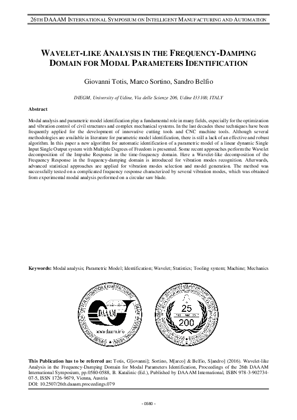 (PDF) Wavelet-like Analysis in the Frequency-Damping Domain for Modal Parameters Identification