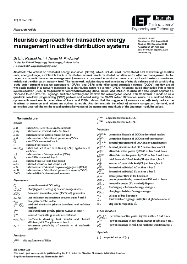 (PDF) Heuristic approach for transactive energy management in active ...