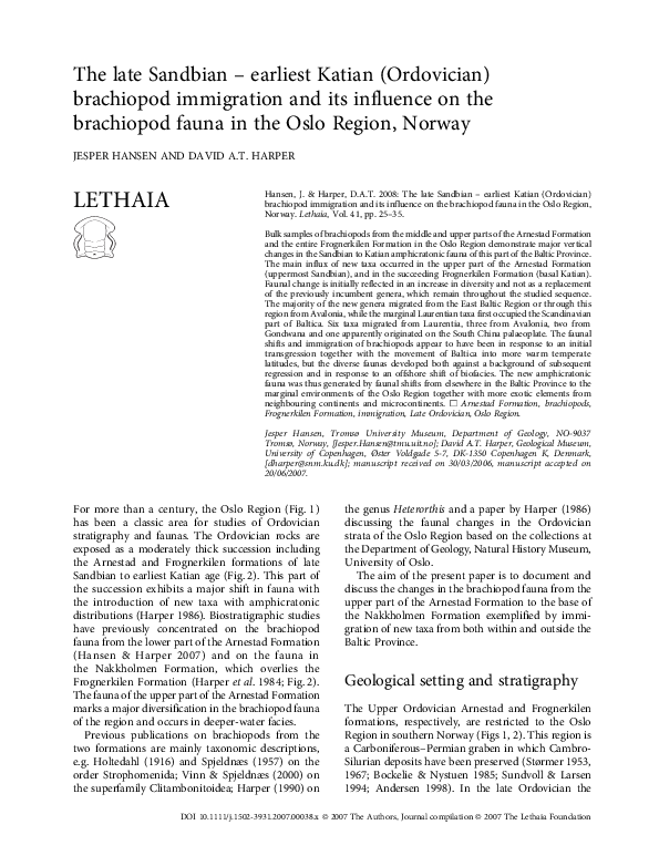 (PDF) The late Sandbian – earliest Katian (Ordovician) brachiopod ...