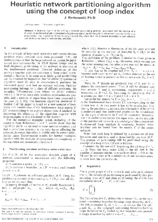 (PDF) Heuristic network partitioning algorithm using the concept of loop index