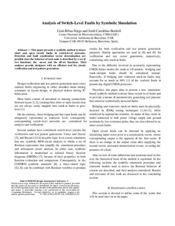 (PDF) Analysis of Switch-Level Faults by Symbolic Simulation