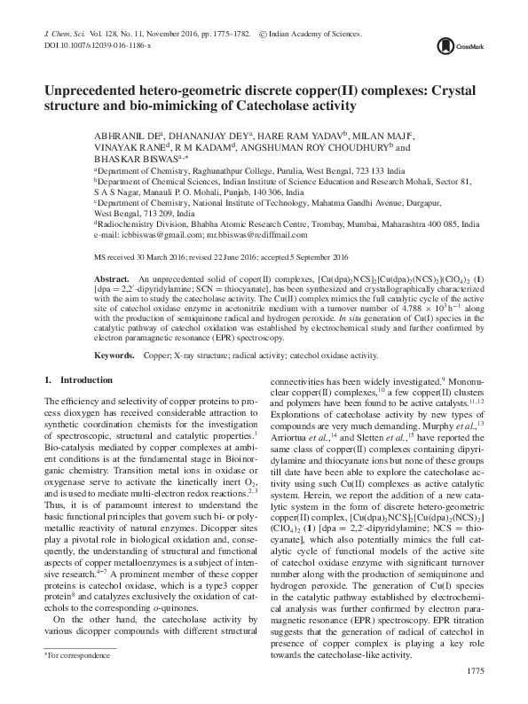 (PDF) Unprecedented hetero-geometric discrete copper(II) complexes ...