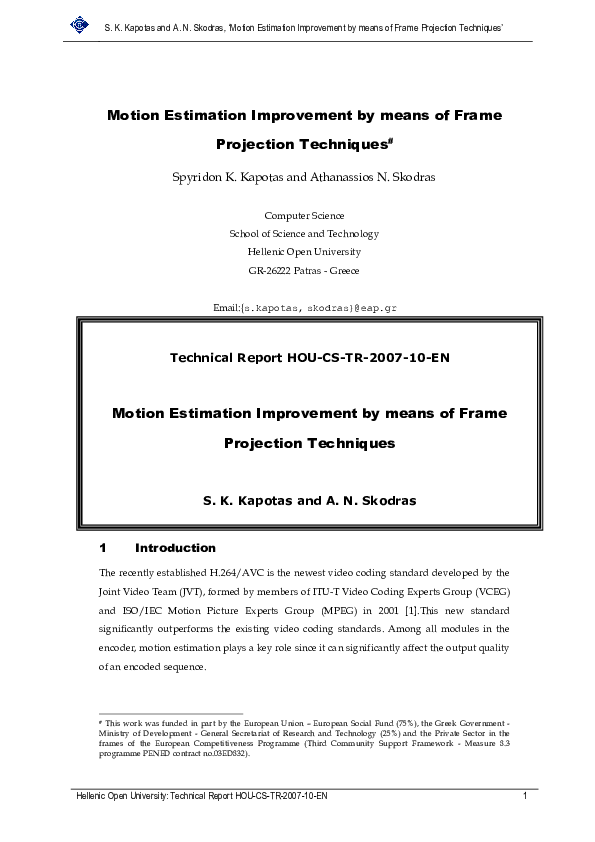 (PDF) Motion Estimation Improvement by means of Frame Projection ...