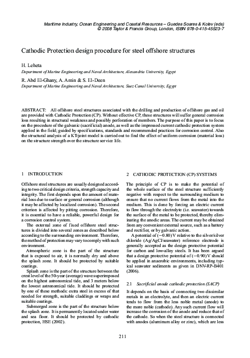 (PDF) Cathodic Protection design procedure for steel offshore structures