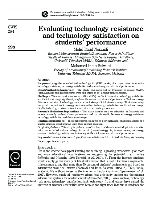 (PDF) Evaluating technology resistance and technology satisfaction on ...