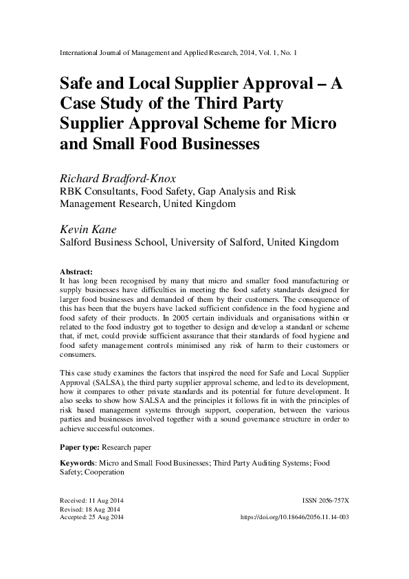(PDF) Safe and Local Supplier Approval – A case study of the third ...