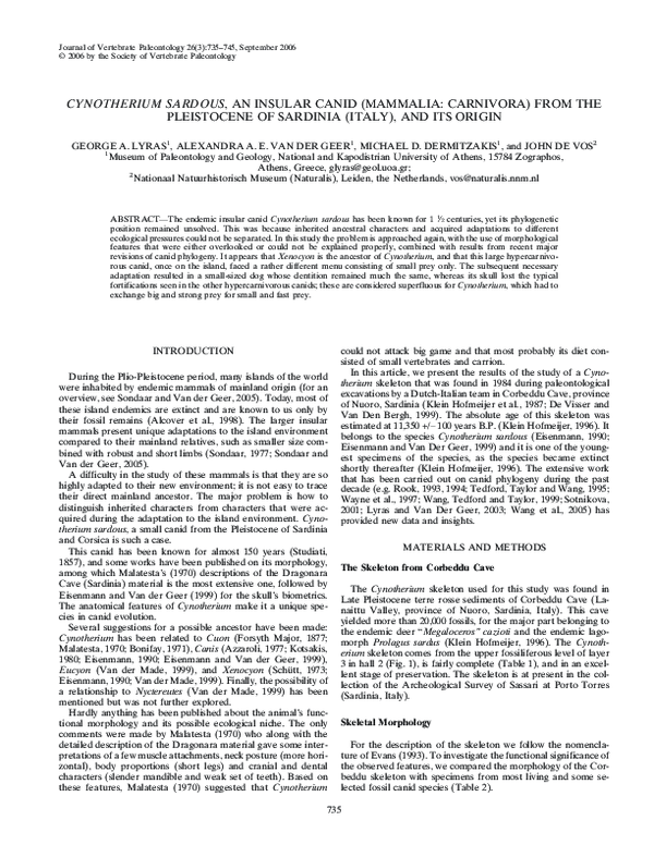 (PDF) Cynotherium sardous, an insular canid (Mammalia: Carnivora) from ...