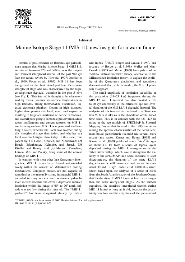 (PDF) Marine Isotope Stage 11 (MIS 11): new insights for a warm future
