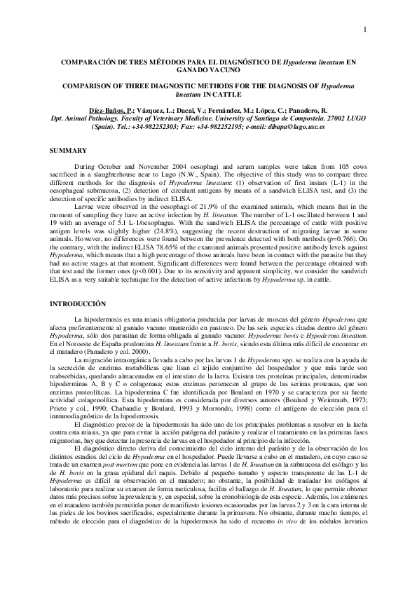 (PDF) COMPARACIÓN DE TRES MÉTODOS PARA EL DIAGNÓSTICO DE Hypoderma ...