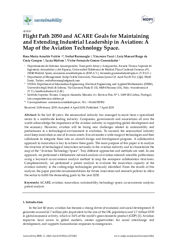 (PDF) Flight Path 2050 and ACARE Goals for Maintaining and Extending ...