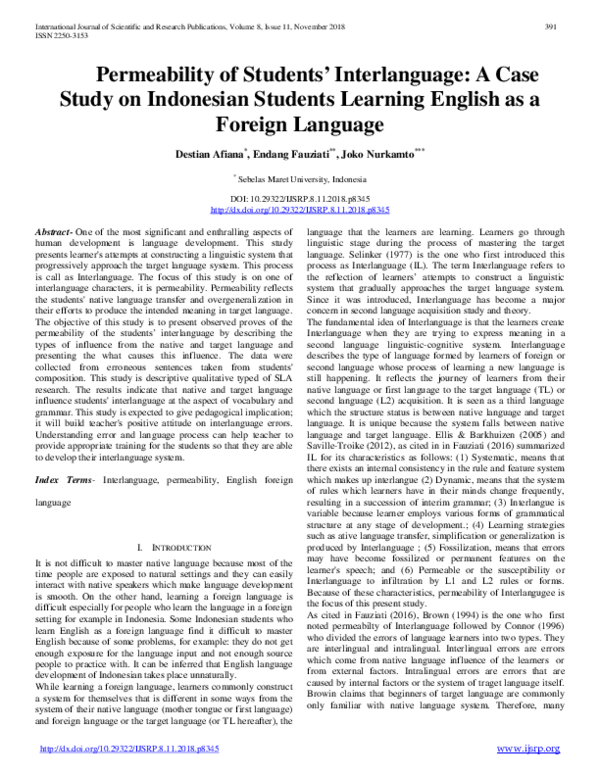 (PDF) Permeability of Students’ Interlanguage: A Case Study on ...