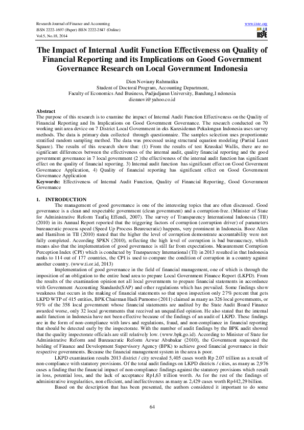 (PDF) The Impact of Internal Audit Function Effectiveness on Quality of Financial Reporting and ...