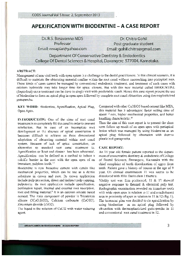 (PDF) Apexification with Biodentine - a Case Report