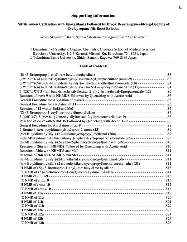 (PDF) Nitrile Anion Cyclization with Epoxysilanes Followed by Brook ...