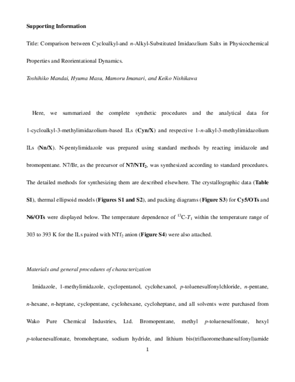(PDF) Comparison between Cycloalkyl- and n -Alkyl-Substituted Imidazolium-Based Ionic Liquids in ...