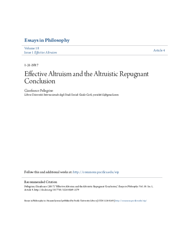 (PDF) Effective Altruism and the Altruistic Repugnant Conclusion