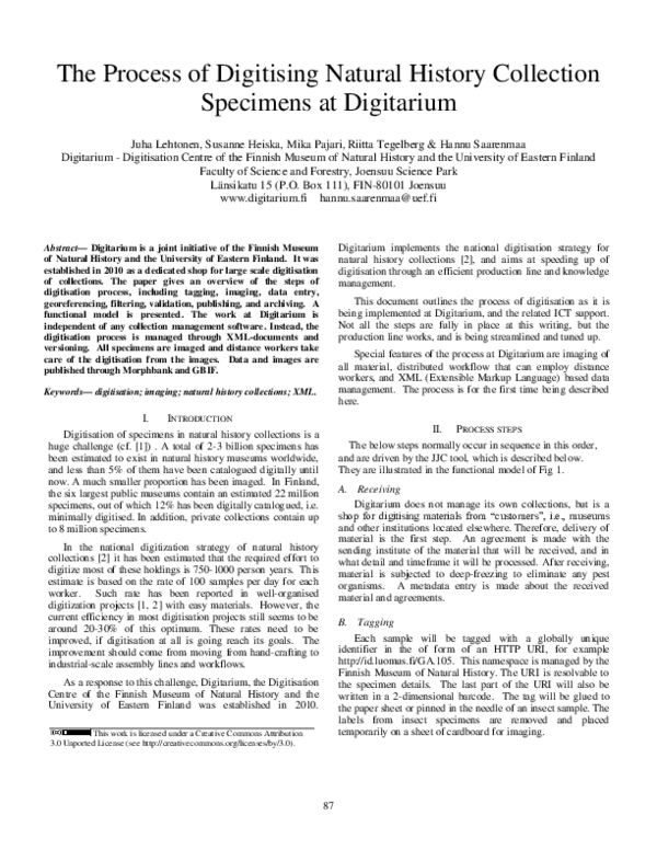 (PDF) The process of digitising natural history collection specimens at ...