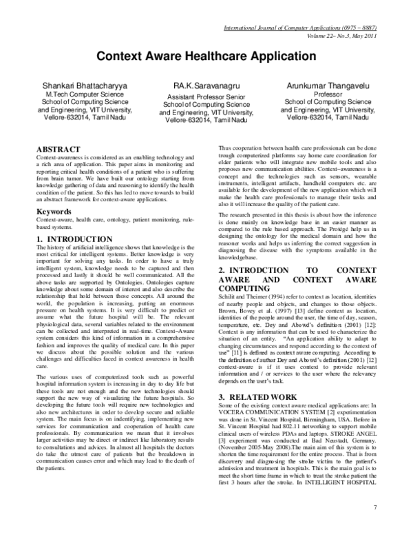 (PDF) Context Aware Health Care Application | Arunkumar Thangavelu ...