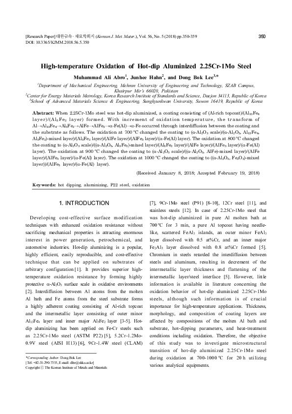 (PDF) High-temperature Oxidation of Hot-dip Aluminizing Coatings on a ...