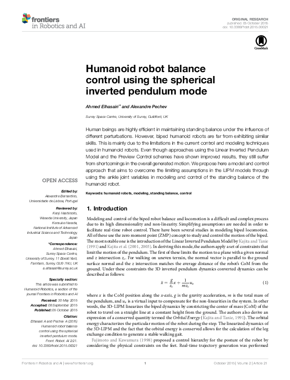 (PDF) Humanoid Robot Balance Control Using the Spherical Inverted ...