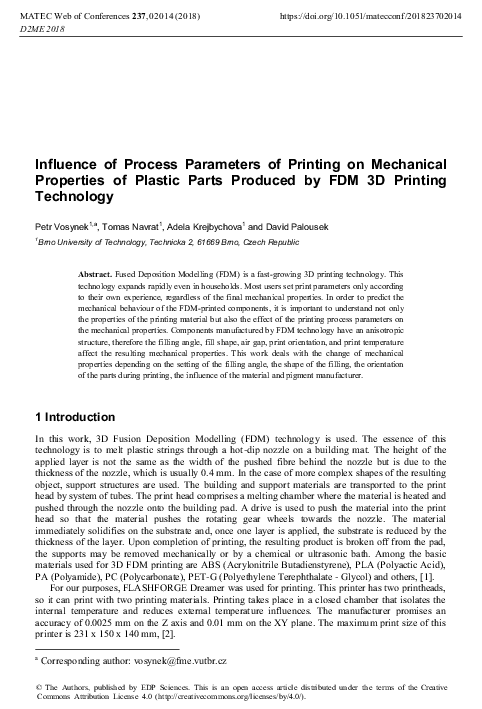 (PDF) Influence of Process Parameters of Printing on Mechanical Properties of Plastic Parts ...